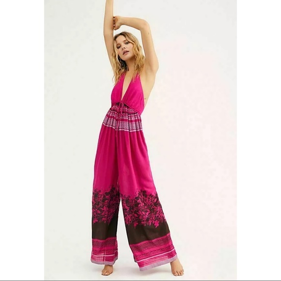 Free People | Pants & Jumpsuits | Free People Printed Halter Jumpsuit ...